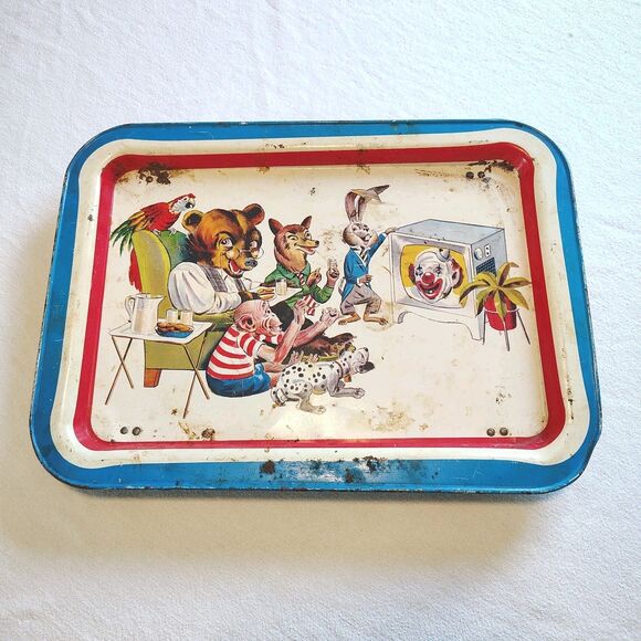 WOLF | Kitchen | Vtg 95s Aluminum Tv Tray Retro Colorful Storybook ...